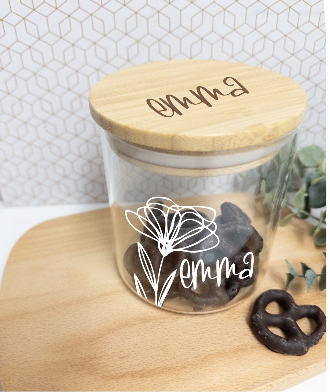 Personalized Candy Jar: Engraved Bamboo Lid, Custom Vinyl Design - Etsy