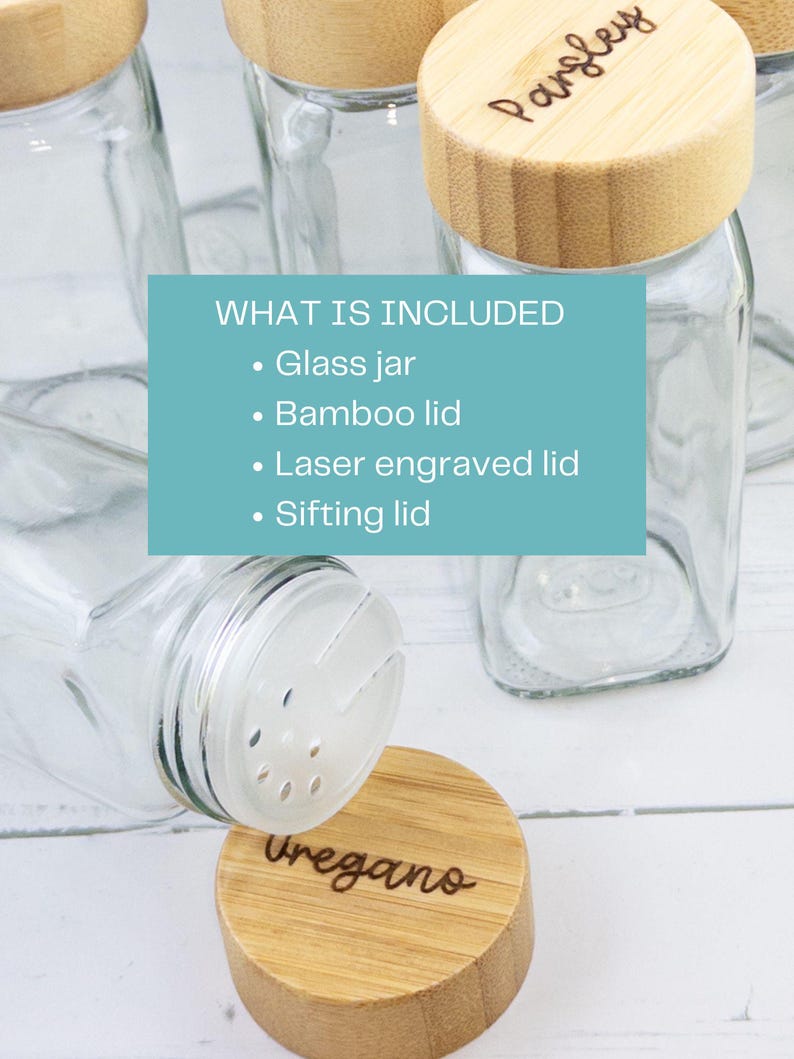 Engraved Wood Lid Spice Jars: Personalized Kitchen Storage - Etsy