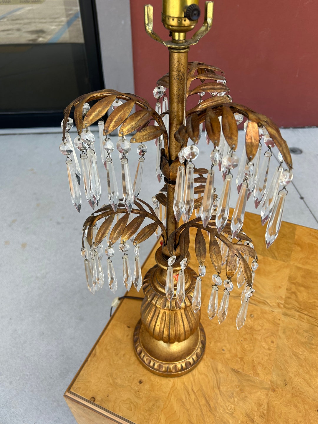 A Pair- Gilt Metal Palm Tree Lamps With Crystals - Etsy