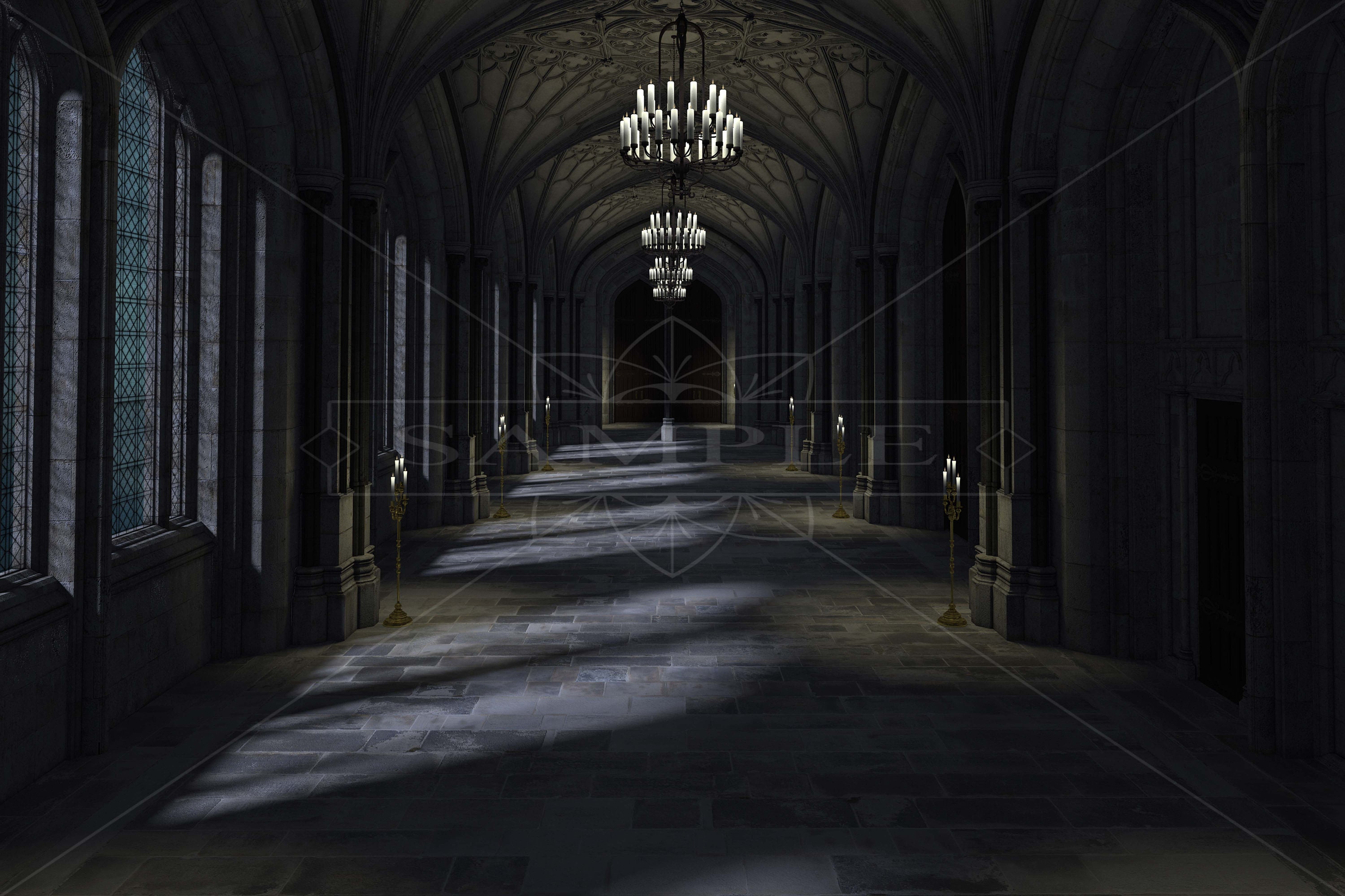 Dark Hall Woman Wallpaper
