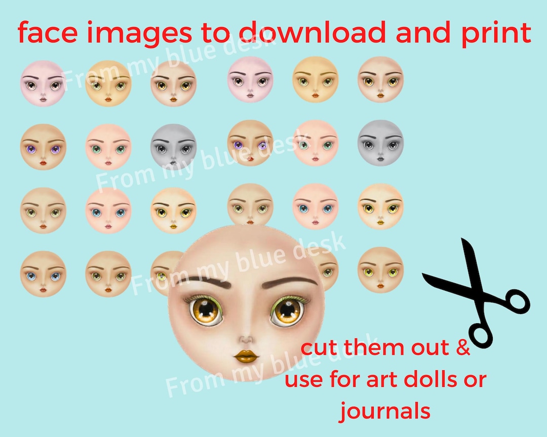 Printable Doll Faces for Making Art Dolls, Whimsical Female Face for ...
