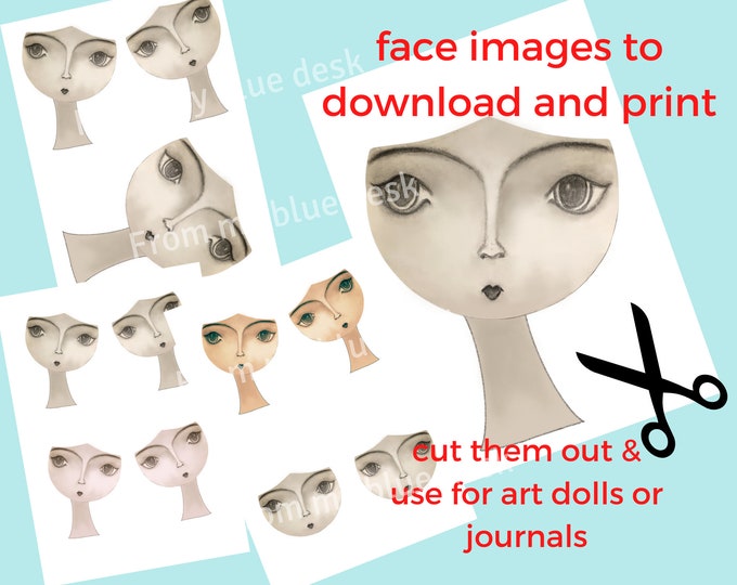 Printable Doll Faces for Making Art Dolls, Whimsical Female Face for ...
