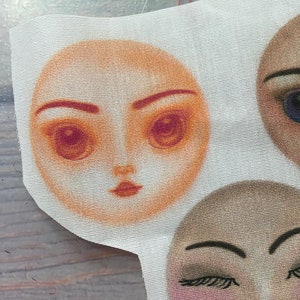 Cotton Cloth Fabric Printed Doll Faces for Art Dolls Collage Badge ...