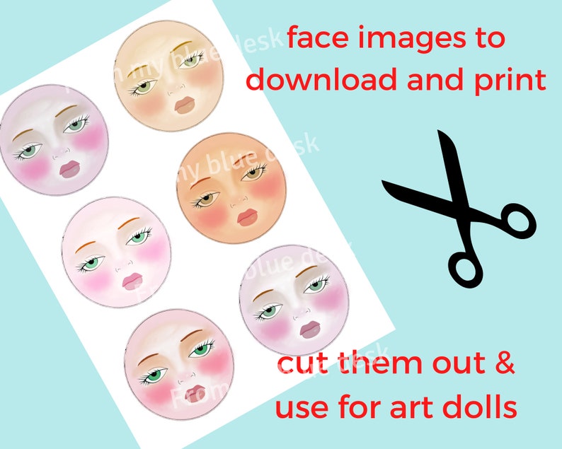 Printable Doll Faces for Making Art Dolls, Whimsical Female Face for ...
