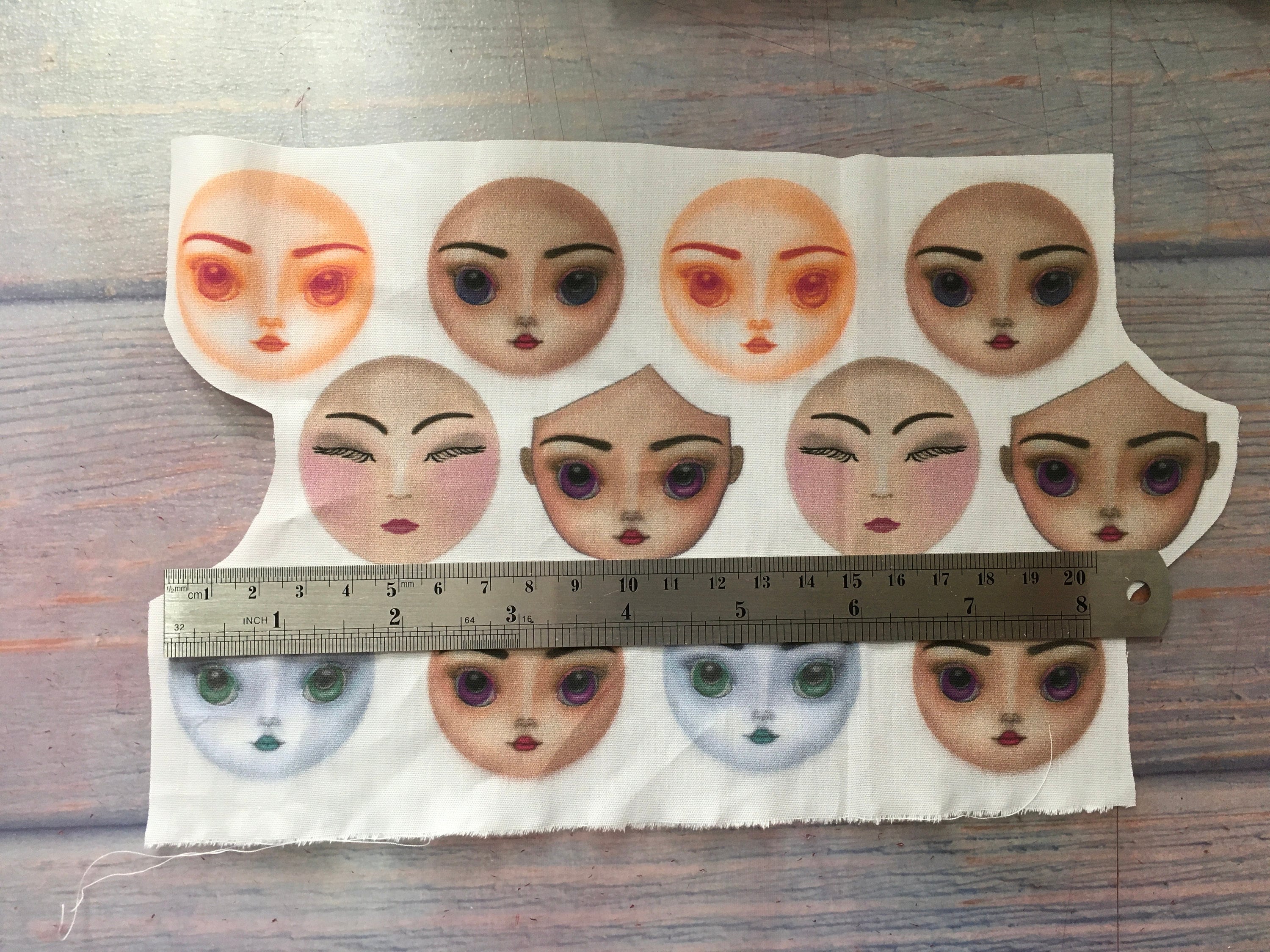 Cotton Cloth Fabric Printed Doll Faces for Art Dolls Collage Badge ...