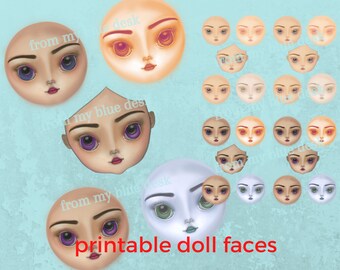 Printable Girls Face for Mixed Media, Female Face Illustration for ...