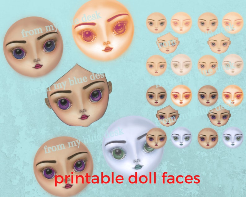 Printable Doll Faces for Making Art Dolls, Whimsical Female Face for ...