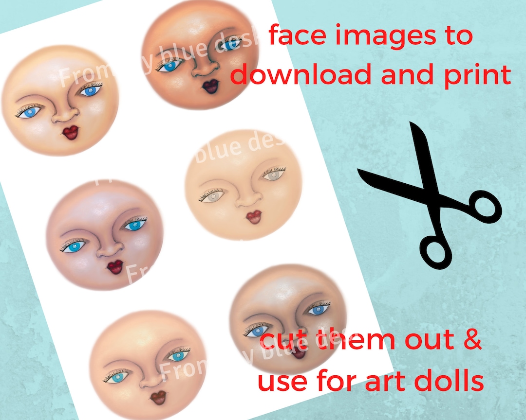 Printable Doll Faces for Making Art Dolls, Whimsical Female Face for ...