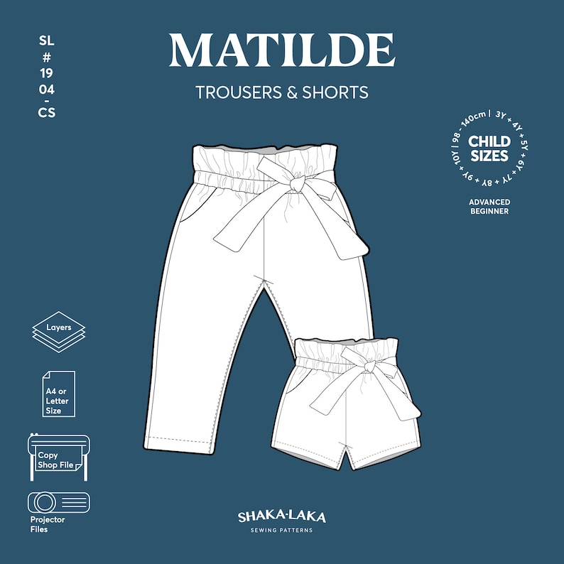 Girl Trousers Sewing Pattern Paper Bag High Waist PDF - Etsy