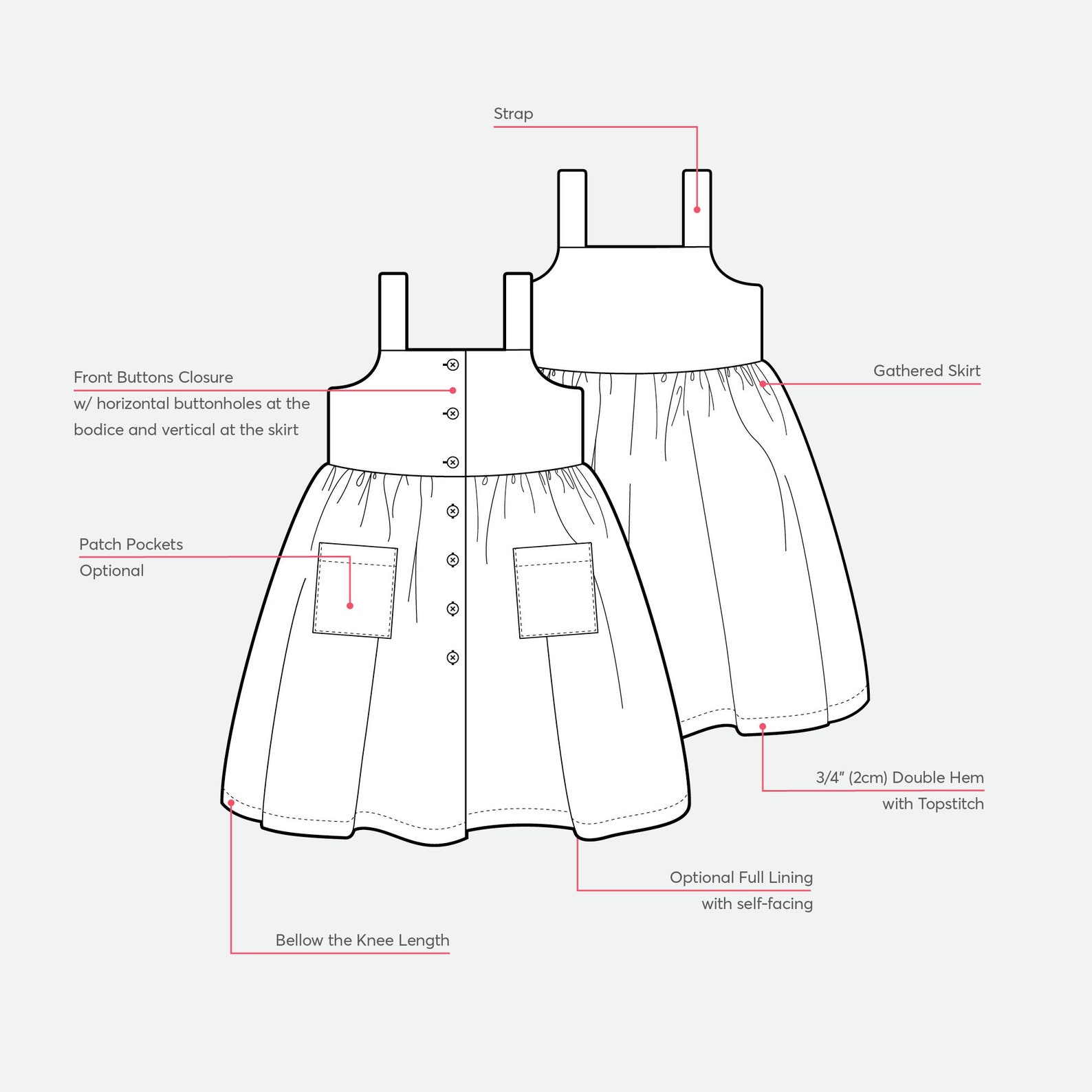 Girl Pinafore Dress Pattern With Front Pockets and Front Closure – PDF ...