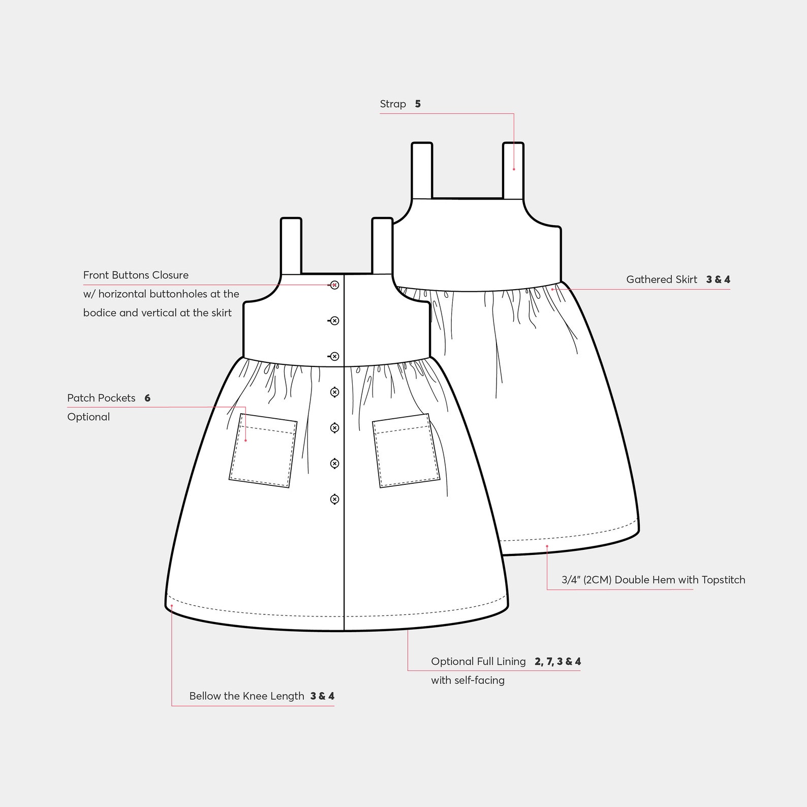 Girl Pinafore Dress Pattern With Front Pockets and Front | Etsy UK