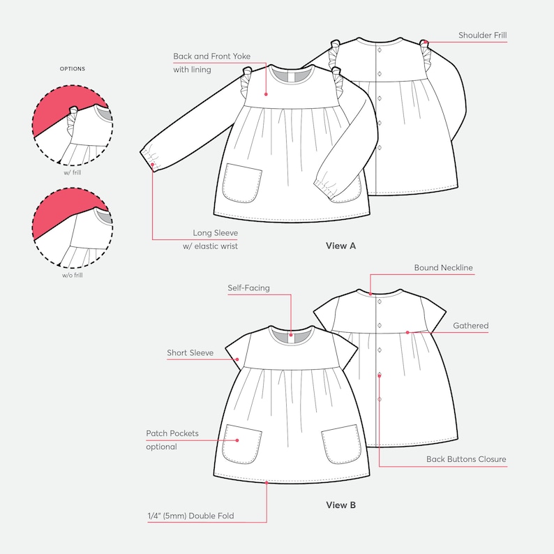 Girl Blouse Pattern Sewing Instant Download Long or Short - Etsy