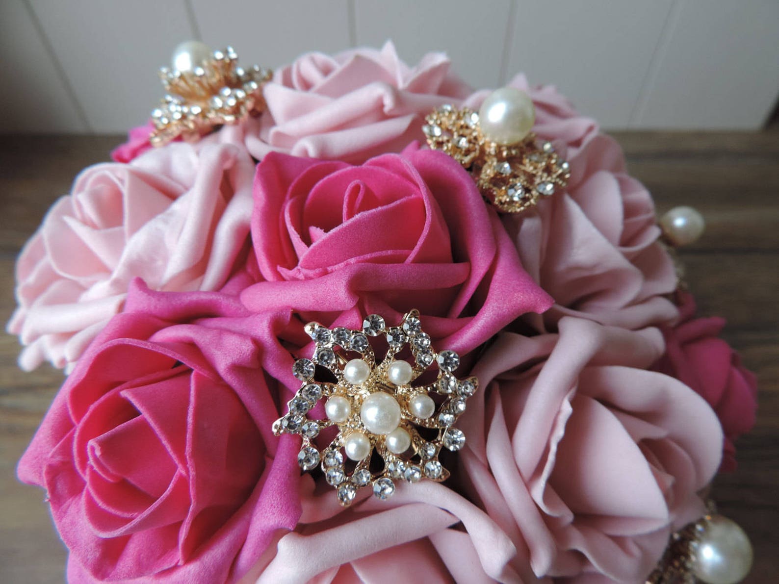 Artificial Pink Rose Bridal Bouquet - Etsy