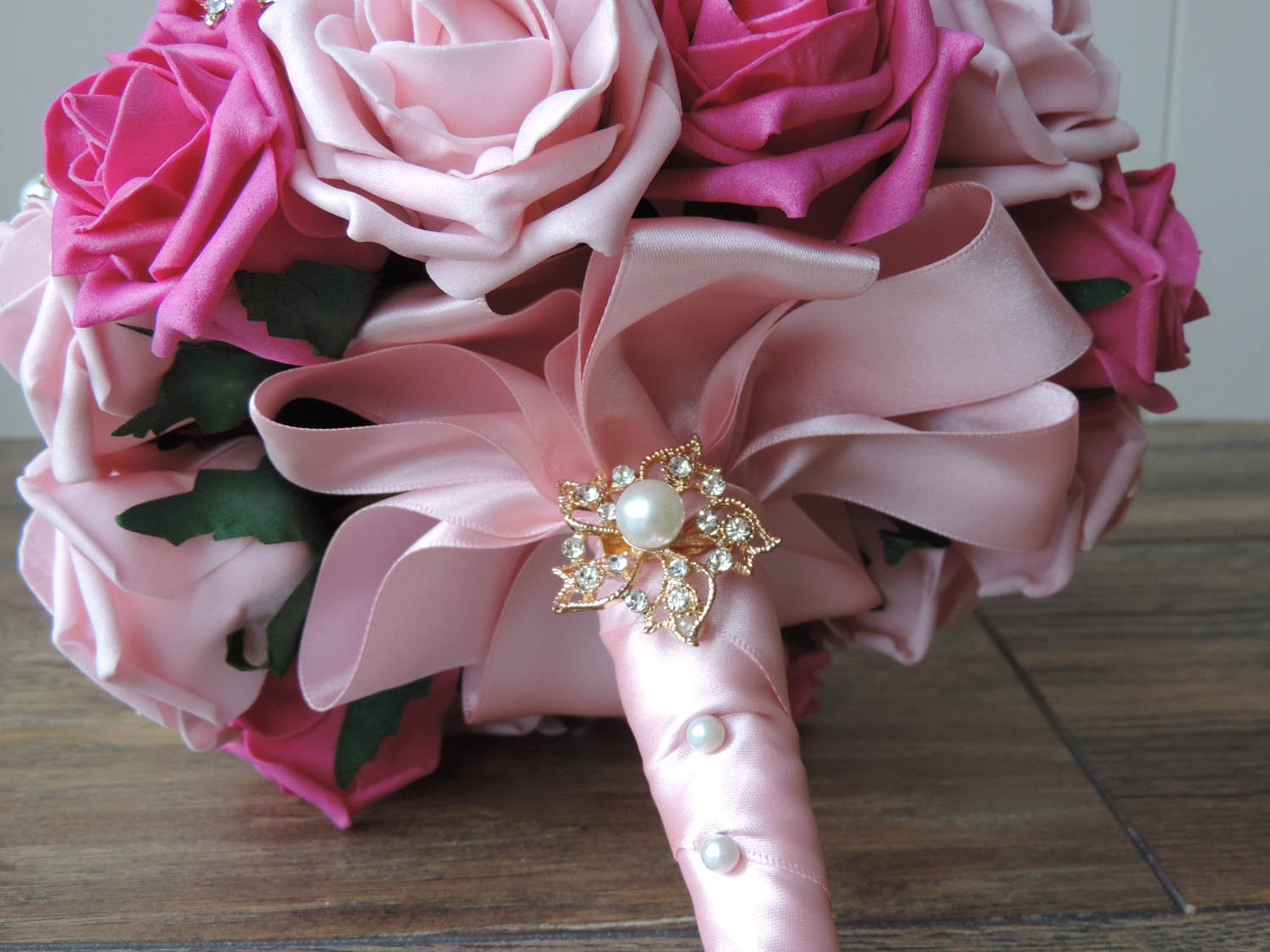 Artificial Pink Rose Bridal Bouquet - Etsy