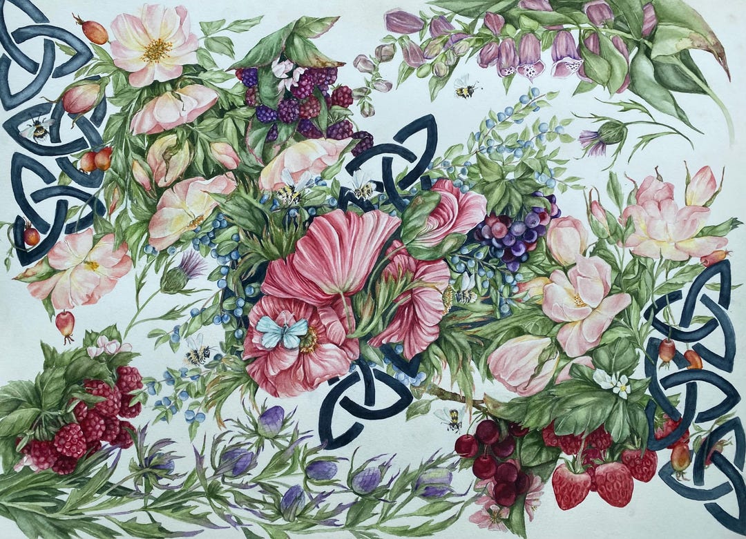 Bees and Favourite Things, Large Original Watercolour Painting by Norma ...