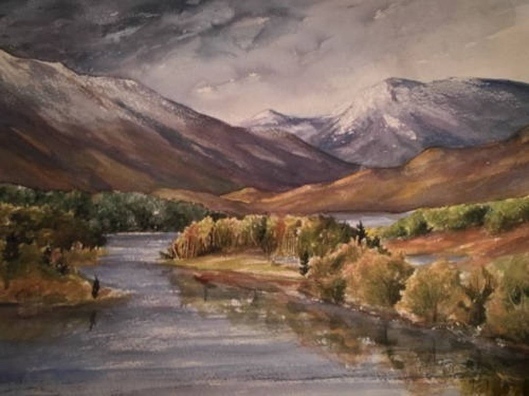 Scottish Highlands Mountain Scene, Glen Affric, Watercolour Small A5 ...