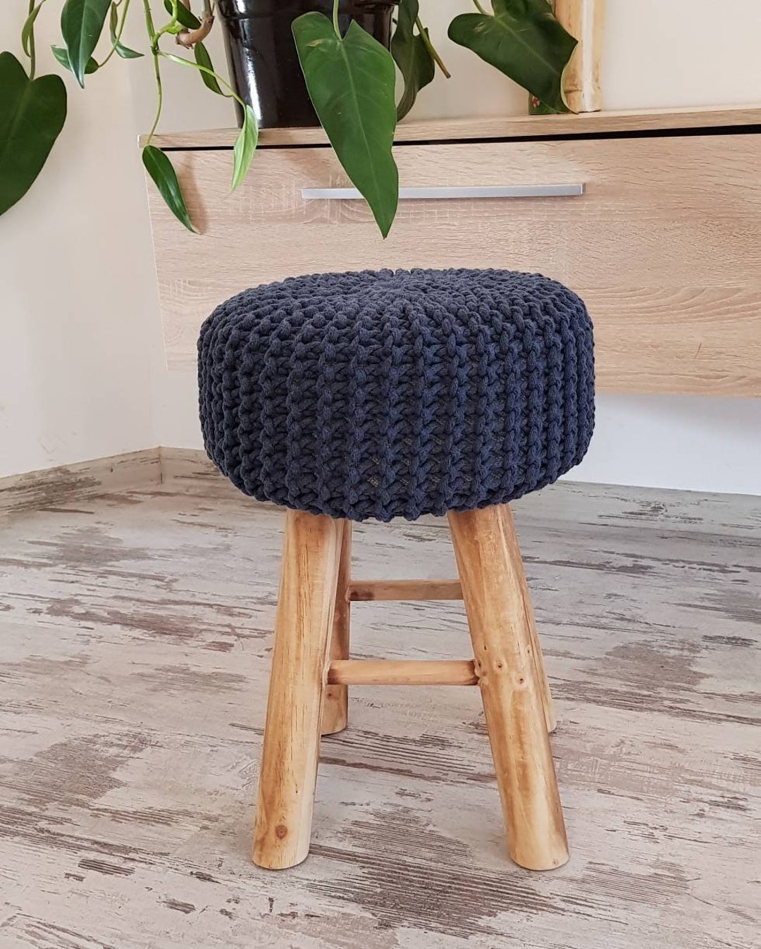 Knitted Stool, Pouf Colours, Graphite, Seat, Crochet Pouf, Ottoman ...