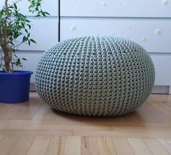 Knitted Pouf Colours Light Olive Seat Crochet Pouf - Etsy