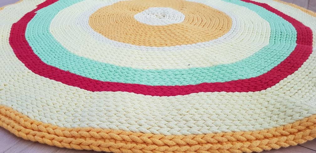 Crochet Round Rug Colours Knitted Carpet Scandinavian Style | Etsy