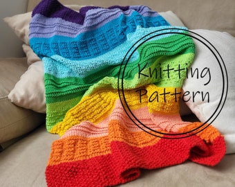 BABY BLANKET PATTERN: Easy Knit Rainbow Baby Blanket Knitting Pattern ...