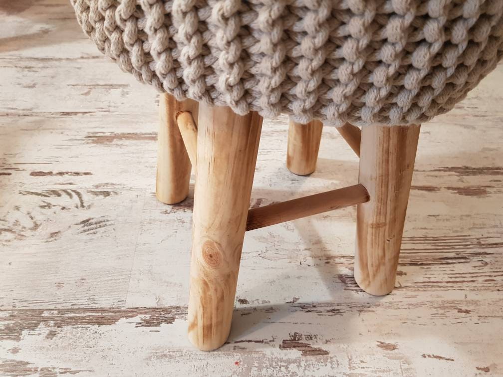 Knitted Stool Pouf Colours Caramel Seat Crochet Pouf | Etsy