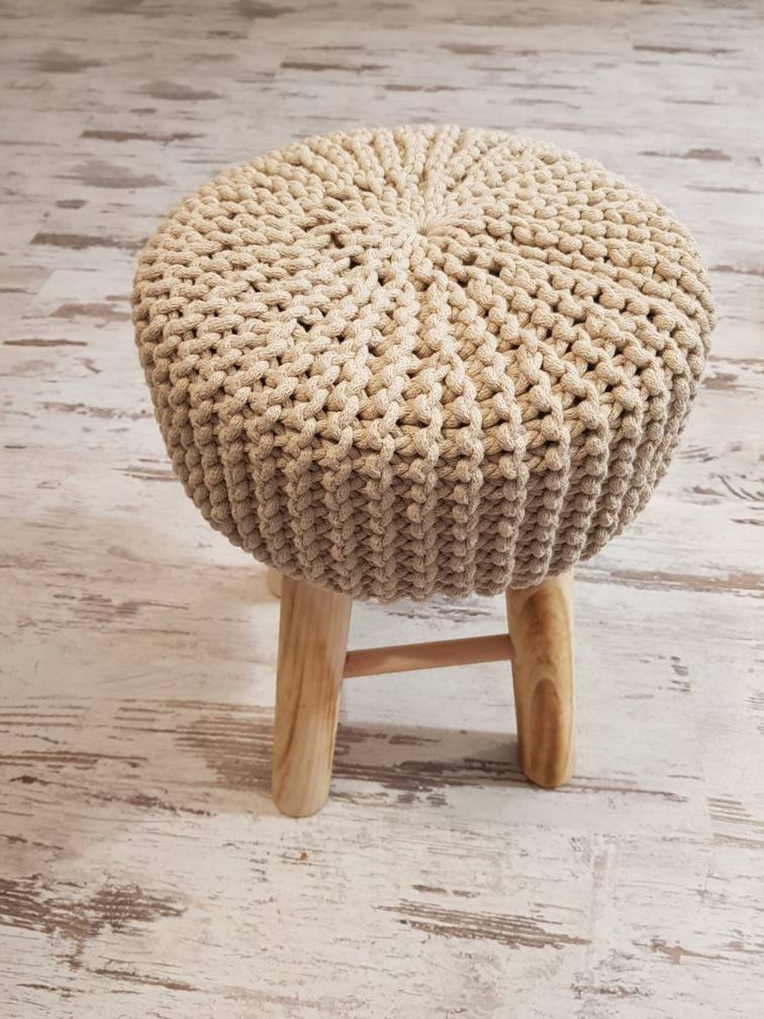 Knitted Stool, Pouf - Colours, Caramel, Seat, Crochet Pouf, Ottoman ...