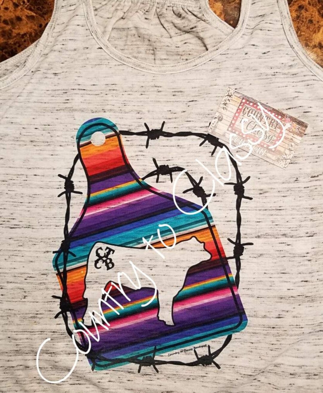 Cow Tag Shirt, Tag and Barb Wire Shirt, Sarape Color Tag, Summer Tank ...