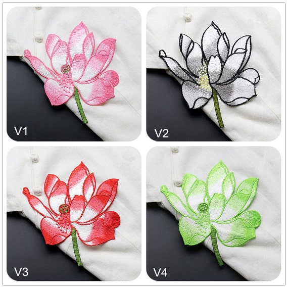 14x16cm Lotus Flower Lace Embroidery Applique Flower Hand | Etsy
