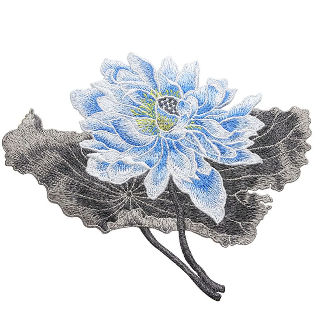 22x18cm Lotus Flower Lace Silk Embroidery Applique Flower Hand Sewing ...