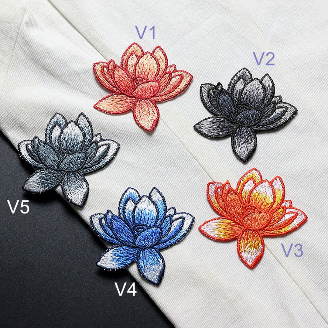 6.5x6.4cm Lotus Flower Lace Embroidery Applique Flower Hand Sewing ...