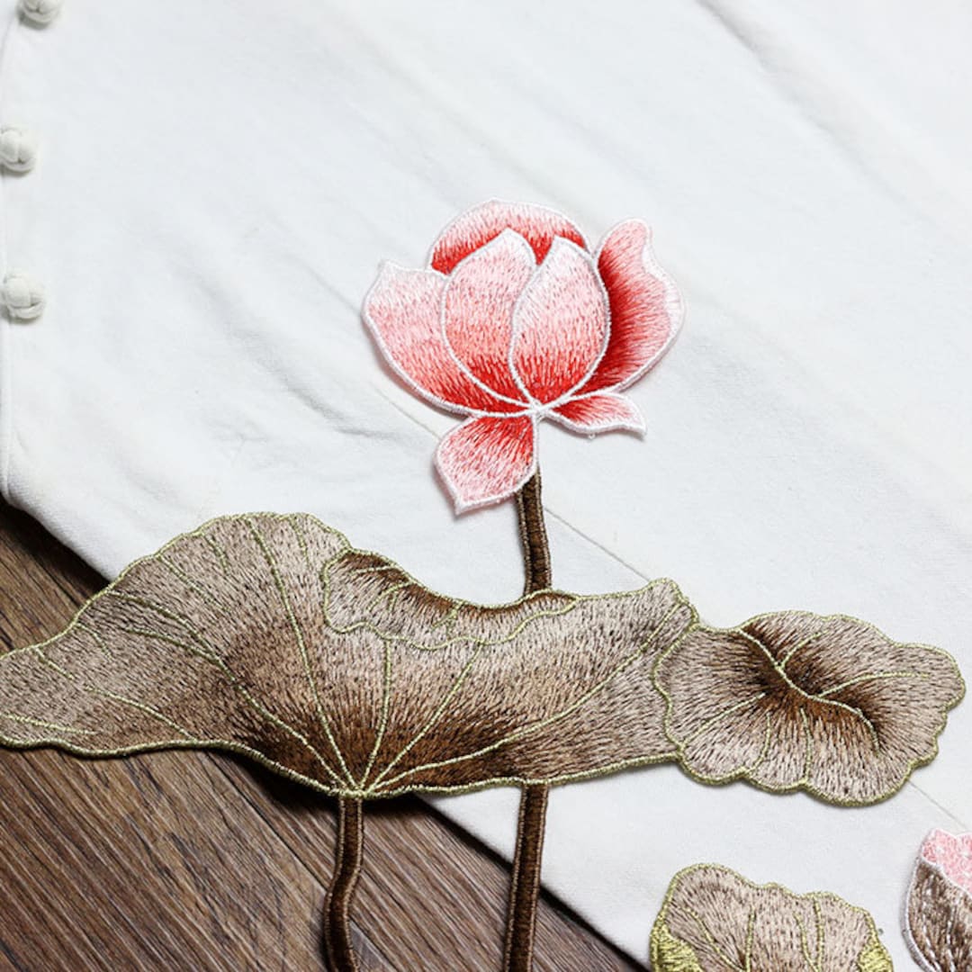 30x65cm Lotus Flower Lace Embroidery Applique Flower Sew on Clothing ...