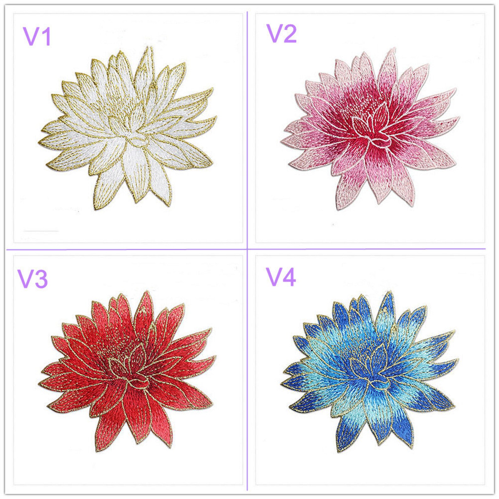 8.8x10.2cm Lotus Flower Lace Embroidery Applique Flower Sew on Clothing ...