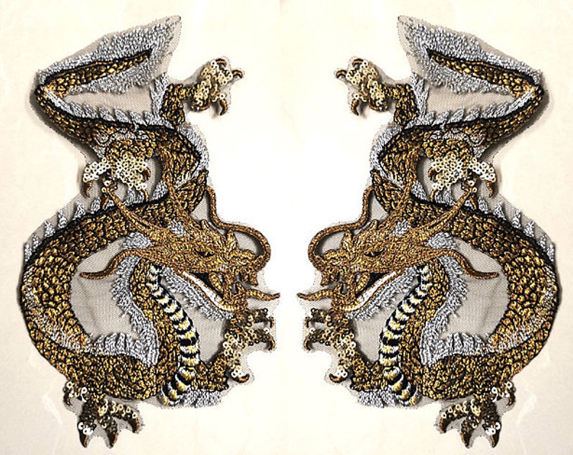 Pair of 18x13cm Dragon Lace Embroidery Applique Animal Patch - Etsy
