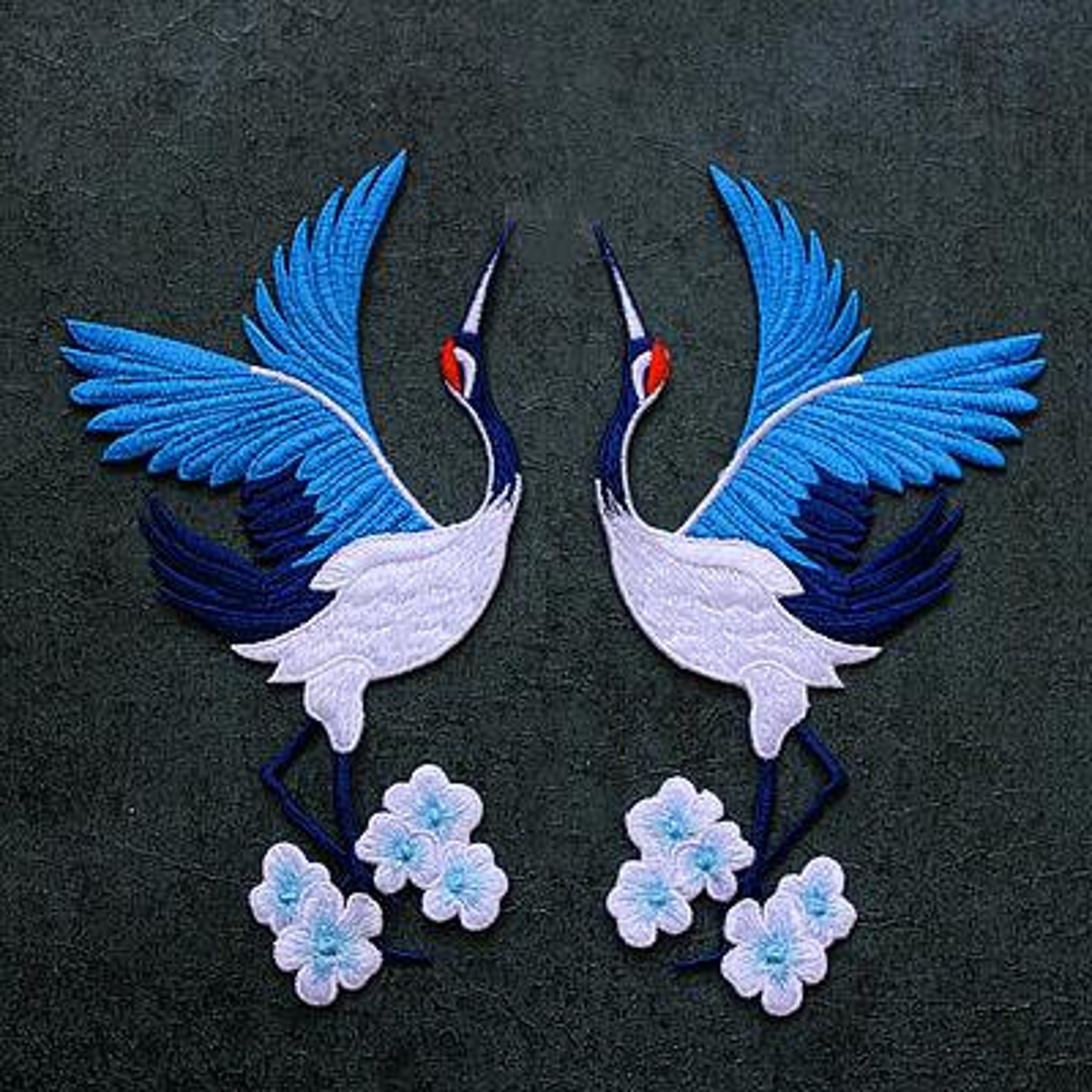 One Pair of Single Color Embroidery Bird Applique Red-crowned - Etsy