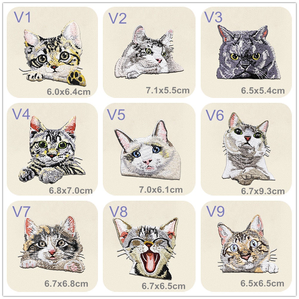 Embroidery Cat Applique Kitty Cat Animal Patch DIY Clothing Accessories ...