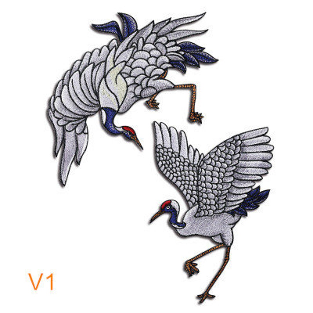 One Set of Single Color Embroidery Bird Crane Applique Sew on DIY ...