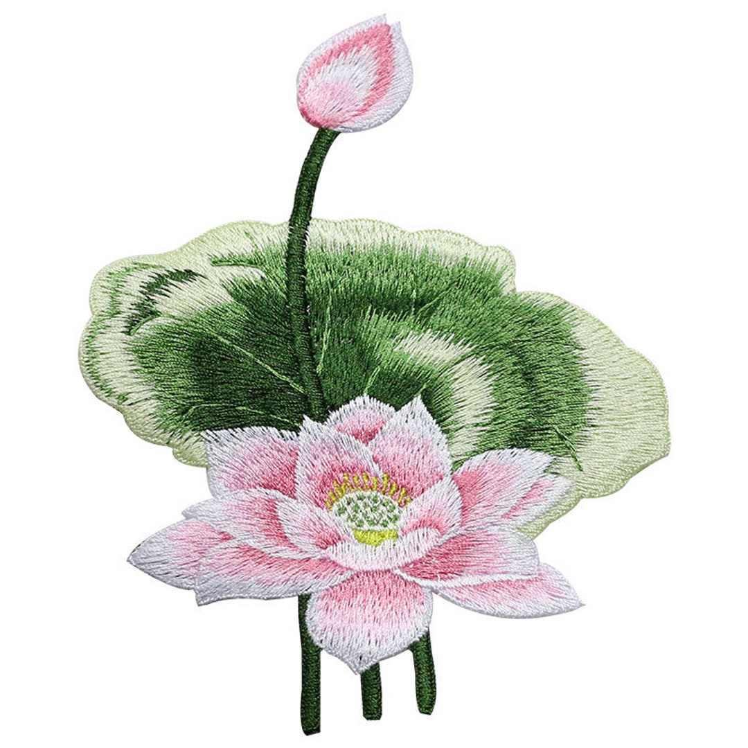 11.7x15.5cm Lotus Flower Lace Silk Embroidery Applique Flower Hand ...