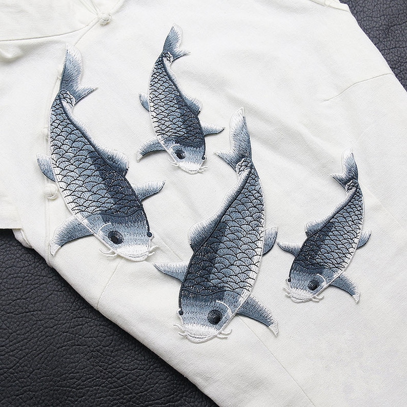 Pair of Fish Cyprinoid Carp Fish Lace Embroidery Applique Fish Hand ...