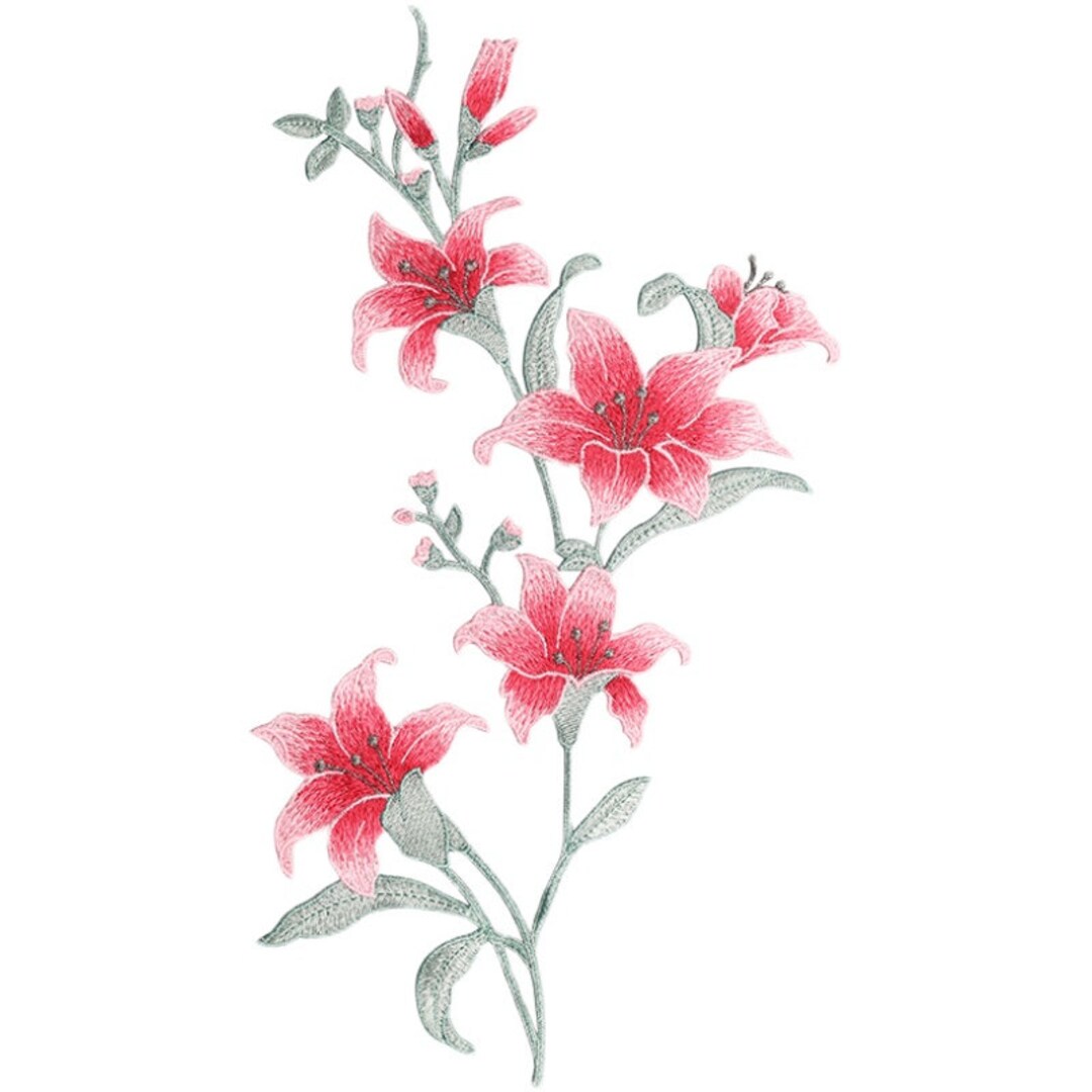 34x20cm Lily Flower Lace Silk Embroidery Applique Flower Hand Sewing ...