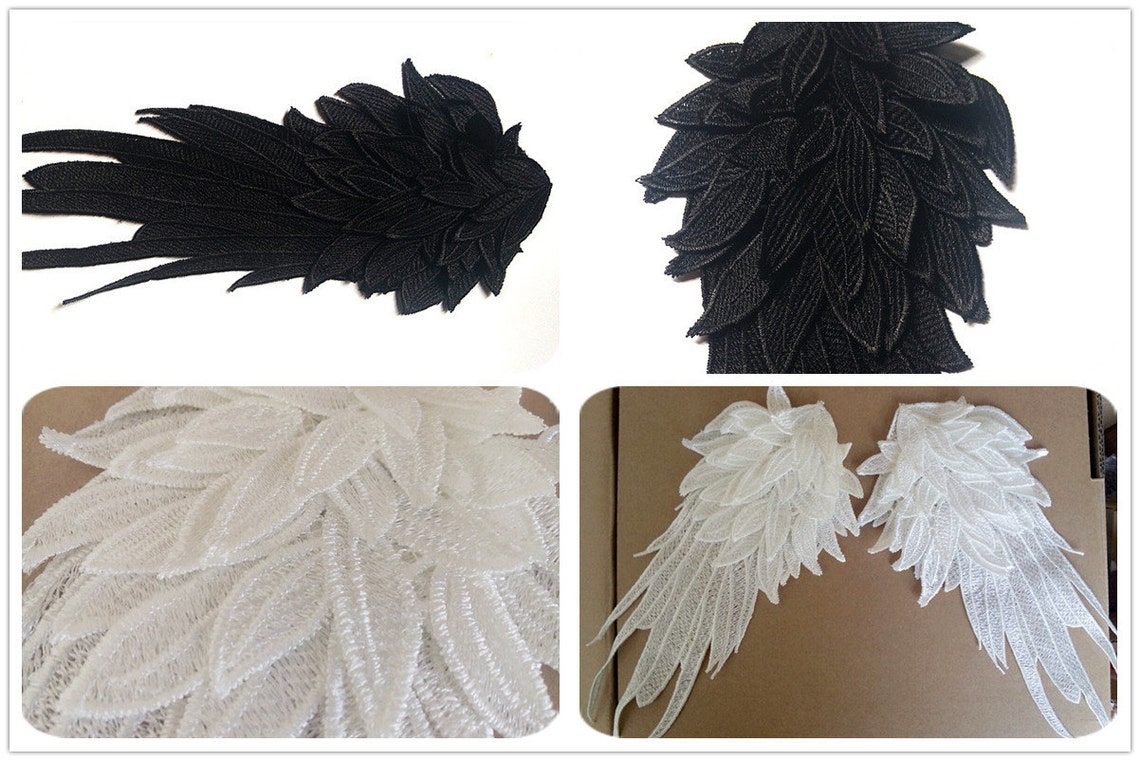 Pair of Wing Applique Black White Embroidered Wings Angel | Etsy