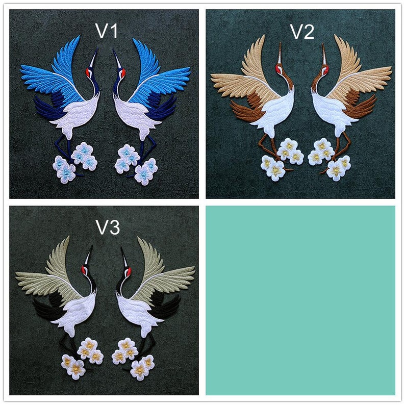 One Pair of Single Color Embroidery Bird Applique Red-crowned - Etsy