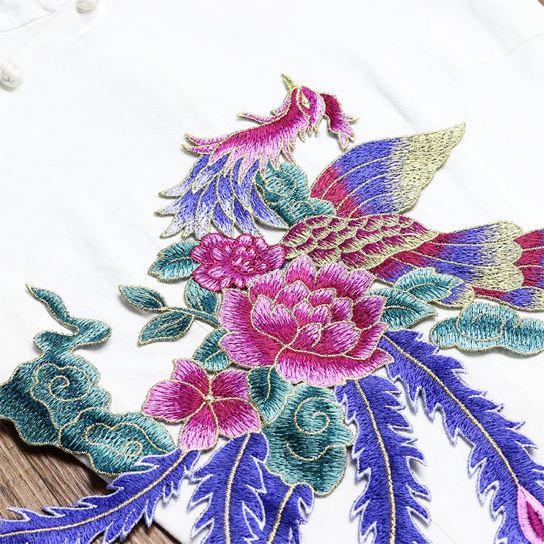 31x55cm Peony Flower Phoenix Lace Silk Embroidery Applique Flower Hand ...