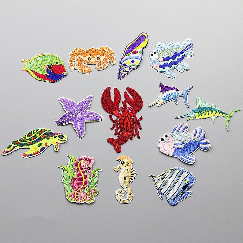 Embroidery Sea Animals Applique Fish Lobster Sea Horse Turtle Sea Star ...