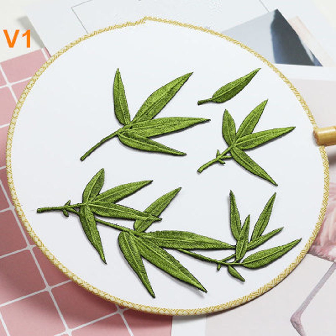 Embroidery One Set Single Color Bamboo Applique Leaves Hand Sewing ...