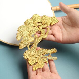 Pine Tree Leaves Leaf Lace Embroidery Applique Green Silver Golden Sew ...