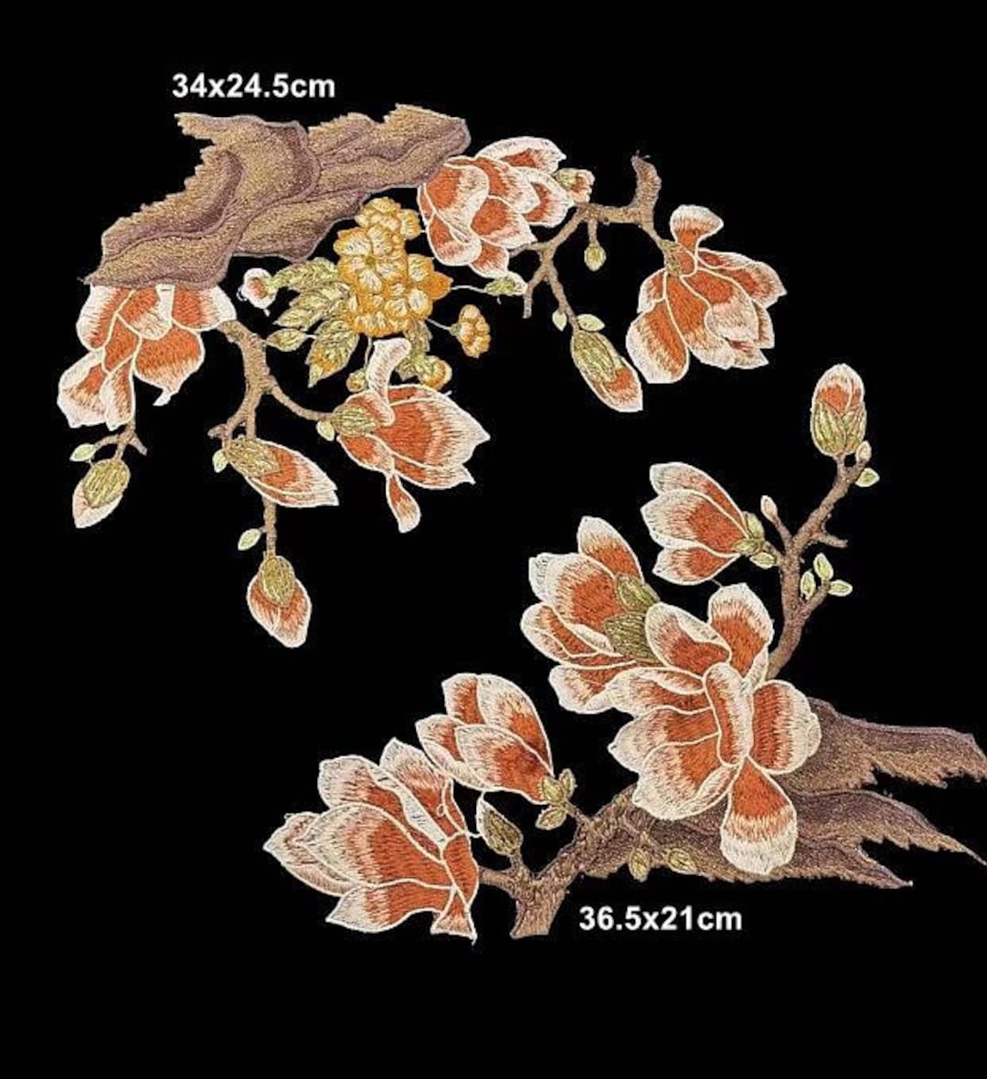 One Set Magnolia Flower Embroidery Applique Flower Hand Sewing Clothing ...