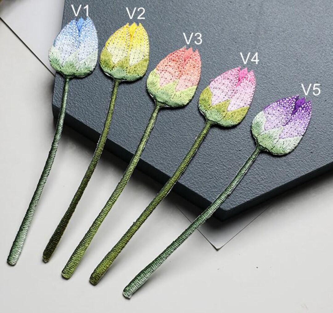 2.6x14.5cm Lotus Flower Lace Embroidery Applique Flower Hand Sewing ...