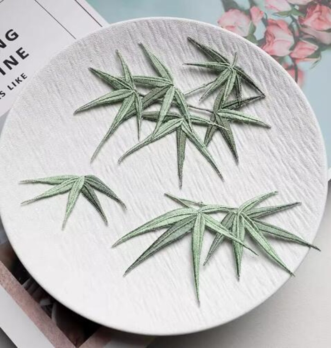Bamboo Leaf Applique Set, Single Color Embroidered Patches (3 Pieces ...