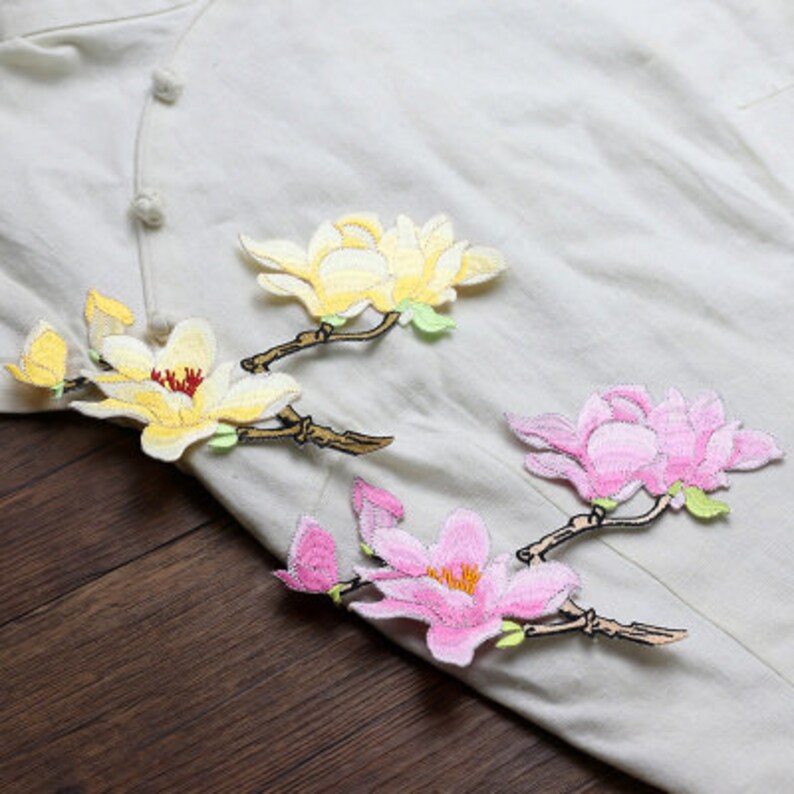 19x11.5cm Magnolia Flower Embroidery Applique Flower Hand - Etsy