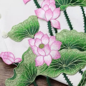 36x28cm Lotus Flower Lace Embroidery Applique Multi Color Flower Sew on ...